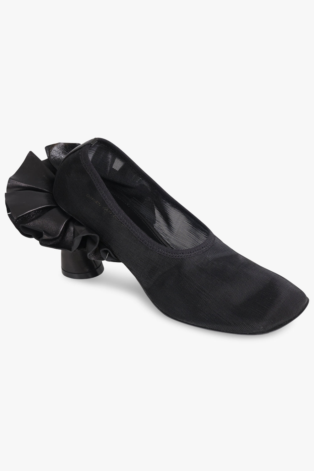 Curved 75mm Frill Heel Slipper Pump | Black – Parlour X