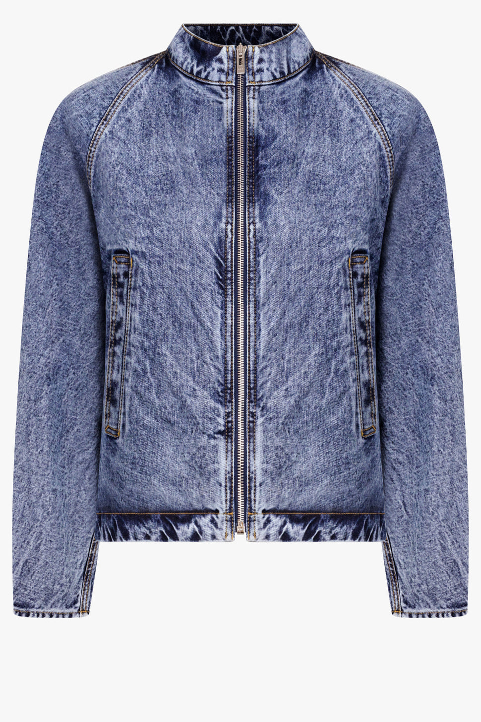 Denim High Neck Zip Jacket | Blue Snow – Parlour X