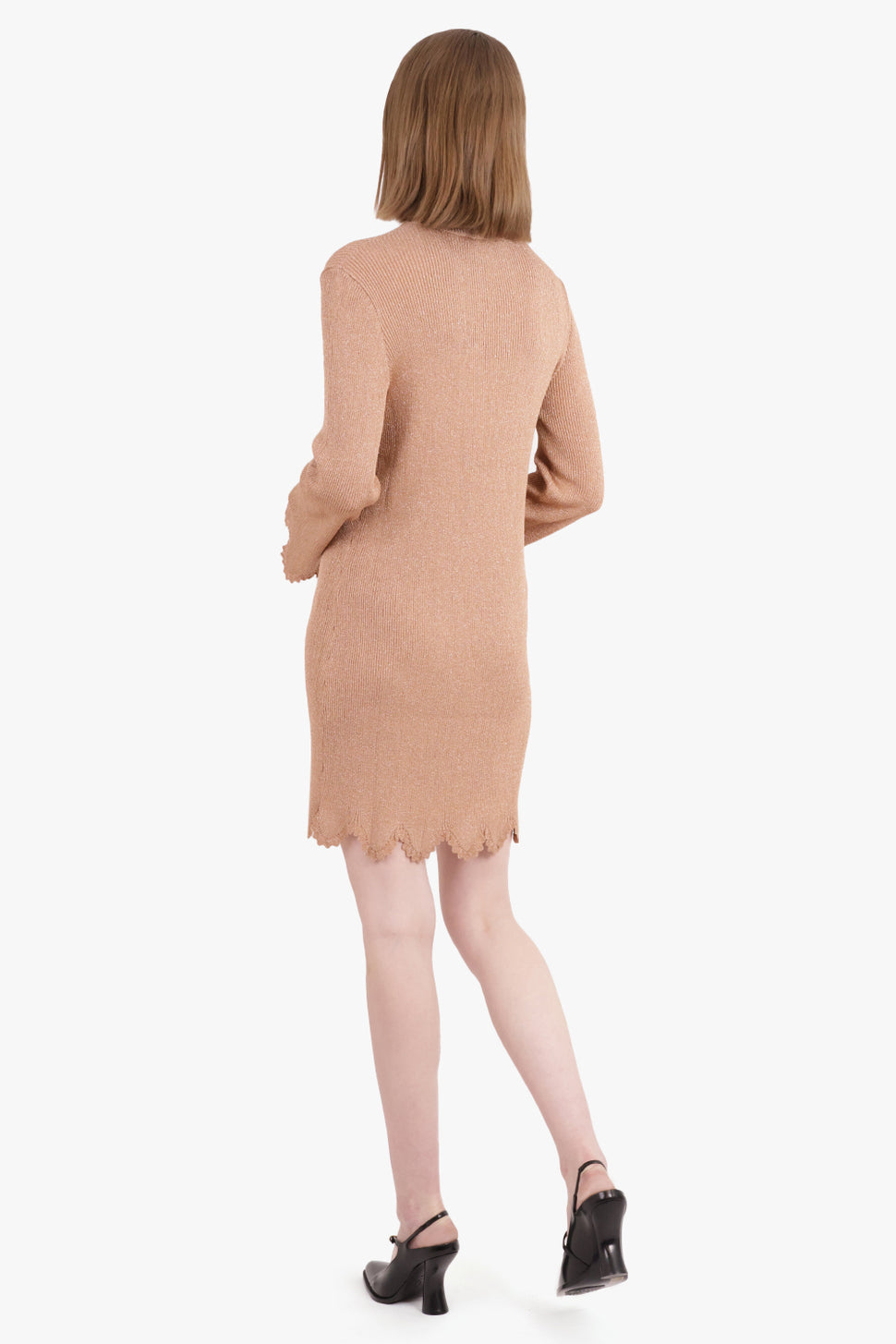 Scalloped Lurex Mini Dress | Lovely Beige – Parlour X