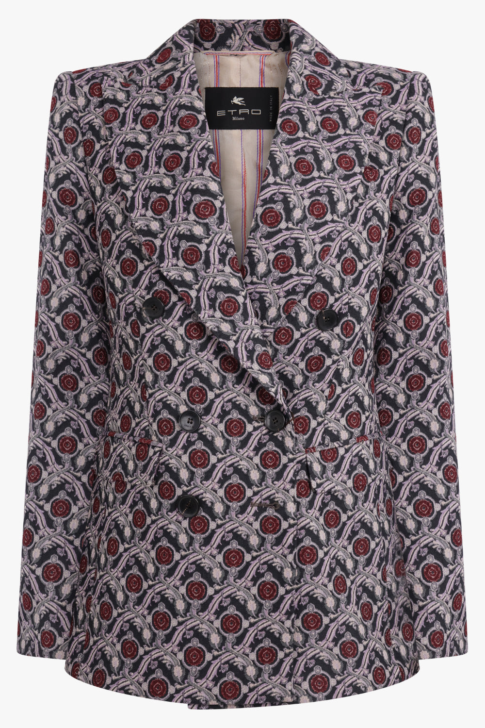 Double Breasted Geometric Floral Print Jacket | Blue/Pink – Parlour X