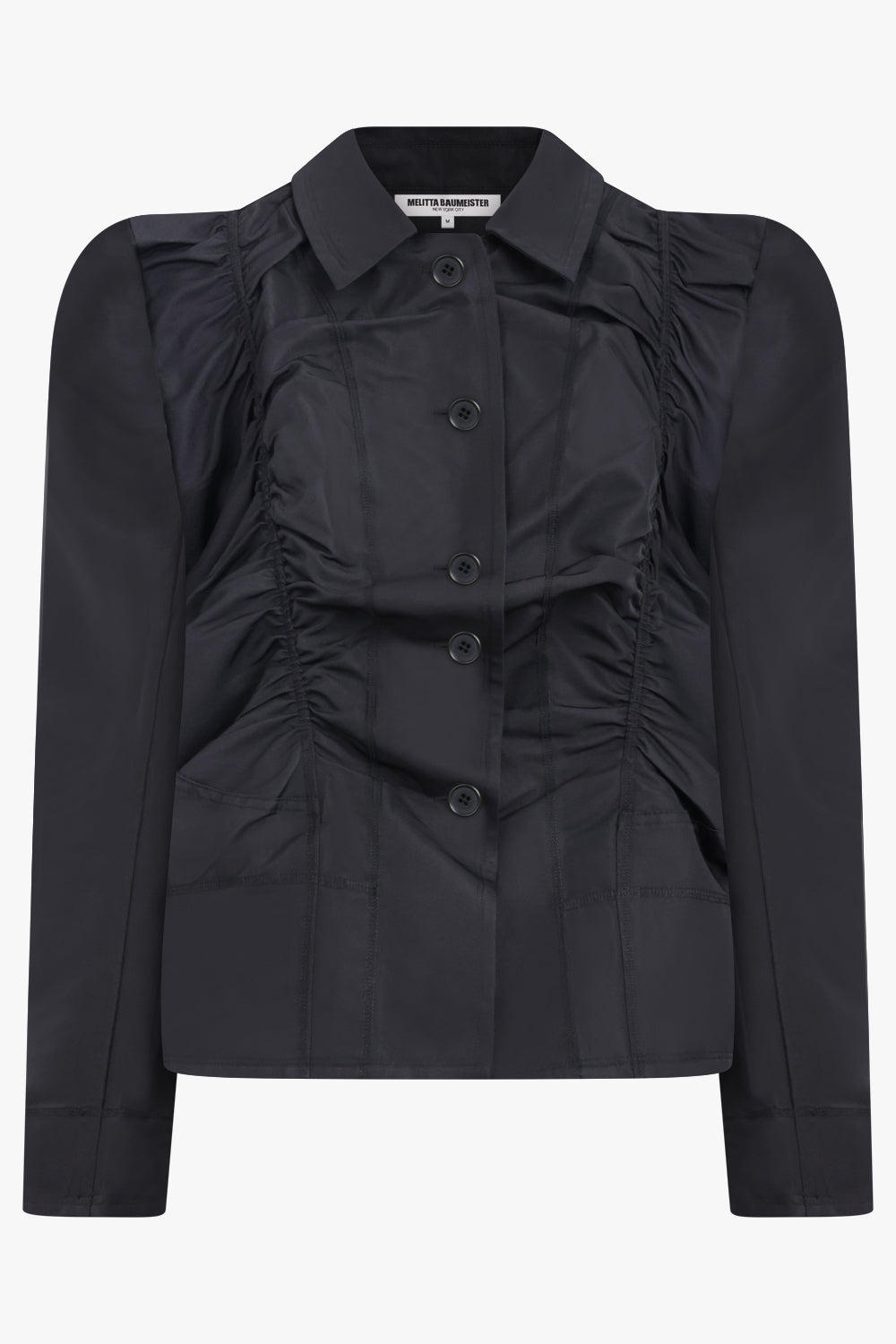 Ruched Front Puff Shoulder Jacket | Black – Parlour X