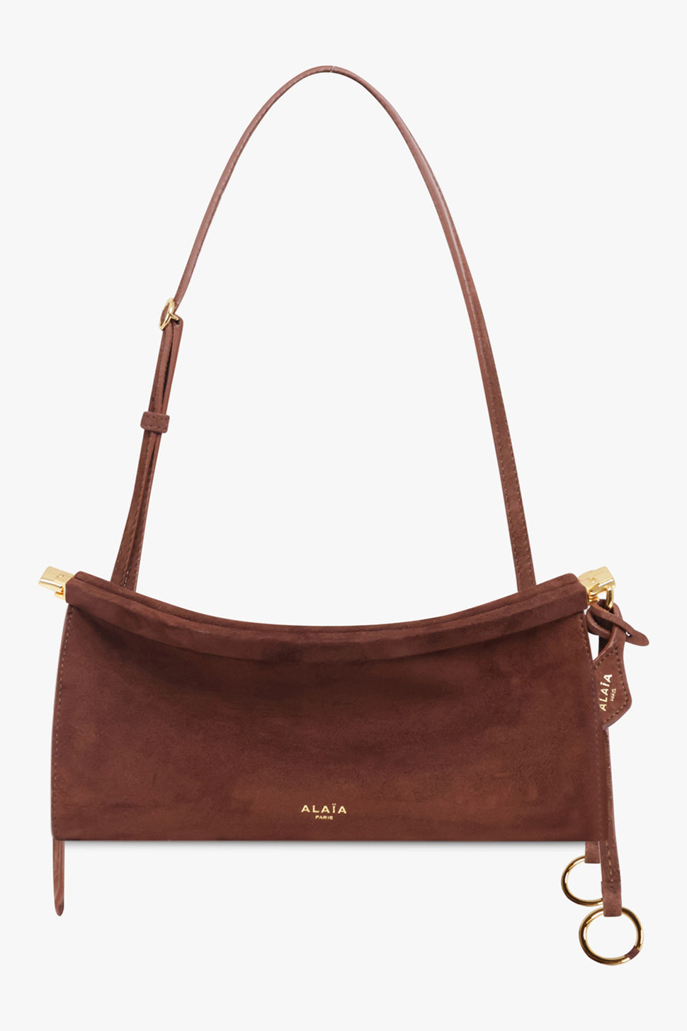 Le Click East/West Small Baguette Suede Bag | Brown – Parlour X