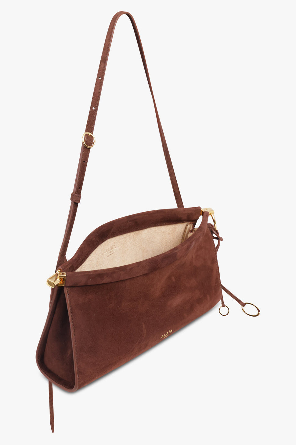 Le Click East/West Small Baguette Suede Bag | Brown – Parlour X