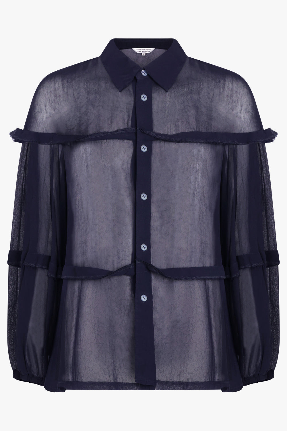 Sheer Balloon Sleeve Panel Detail L/S Shirt | Navy – Parlour X