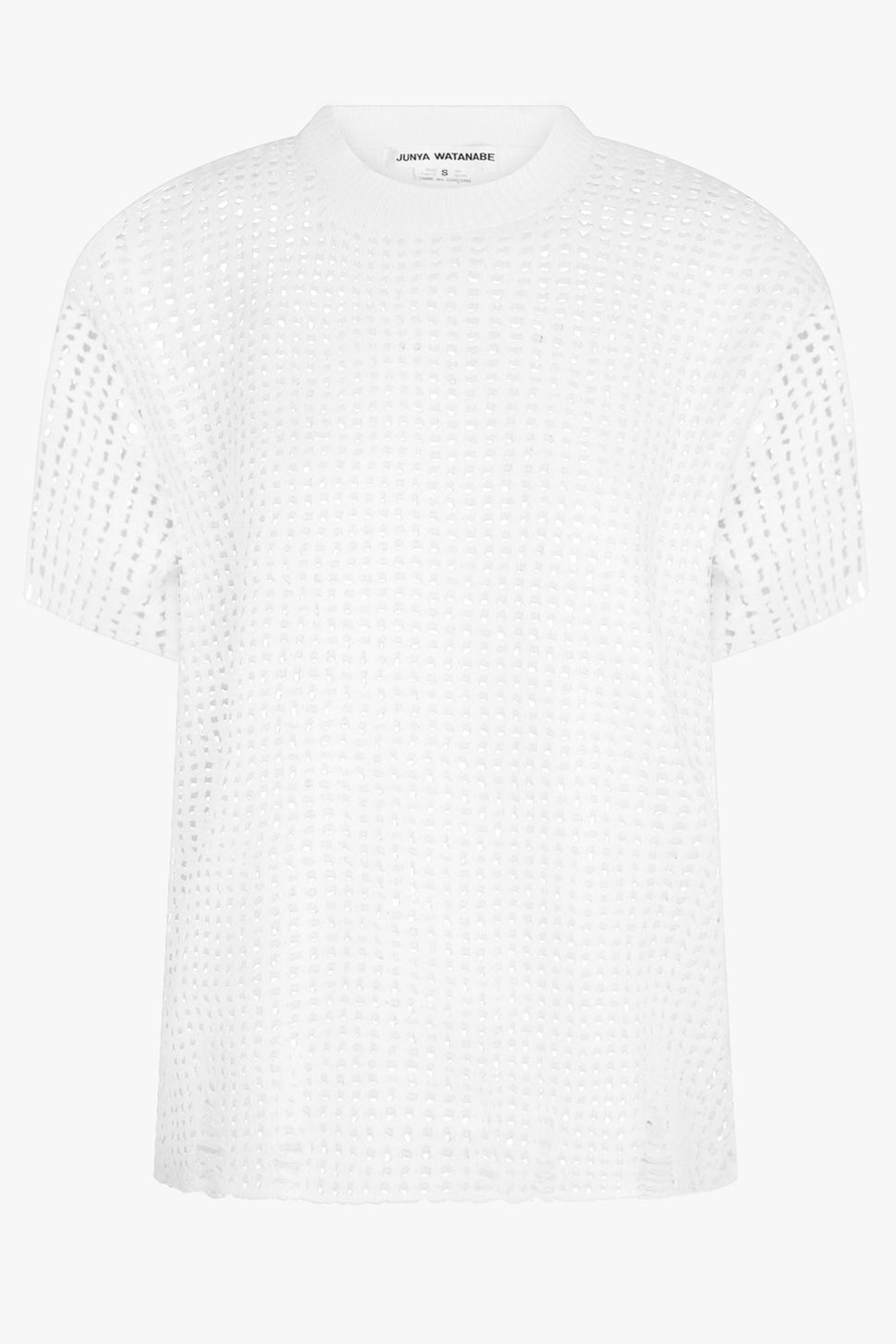 Mesh Overlay S/S Distressed Knit T-Shirt Top | White – Parlour X