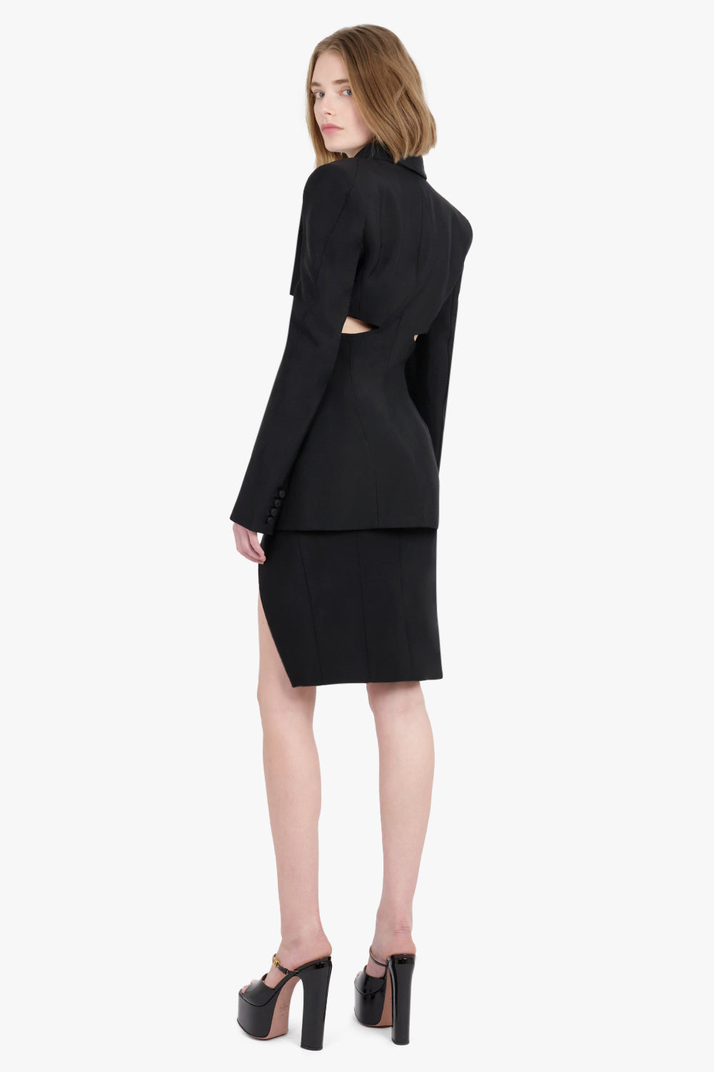 HOURGLASS HEAVY FLUID SHOULDER PAD BLAZER | BLACK – Parlour X