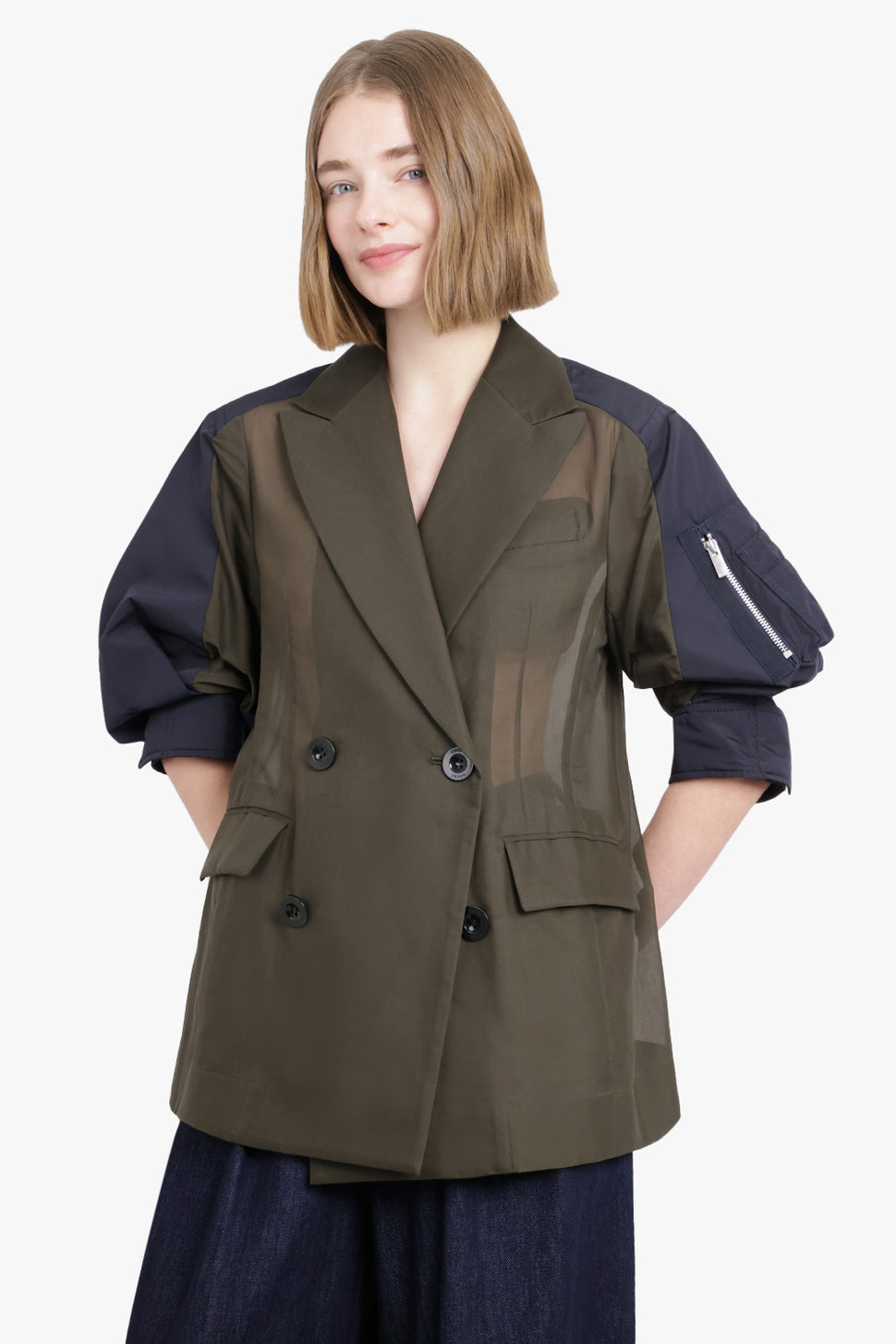 Voile X Taffeta Jacket | Khaki Navy – Parlour X