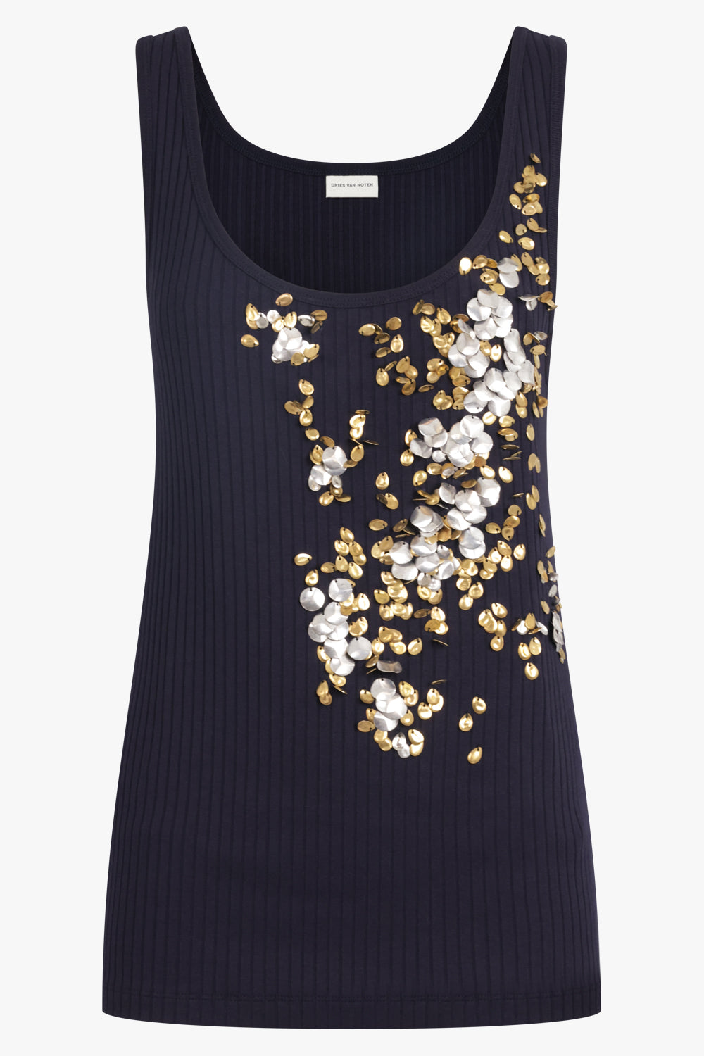 Holly Embroidered Knit Singlet | Navy/Gold/Silver – Parlour X