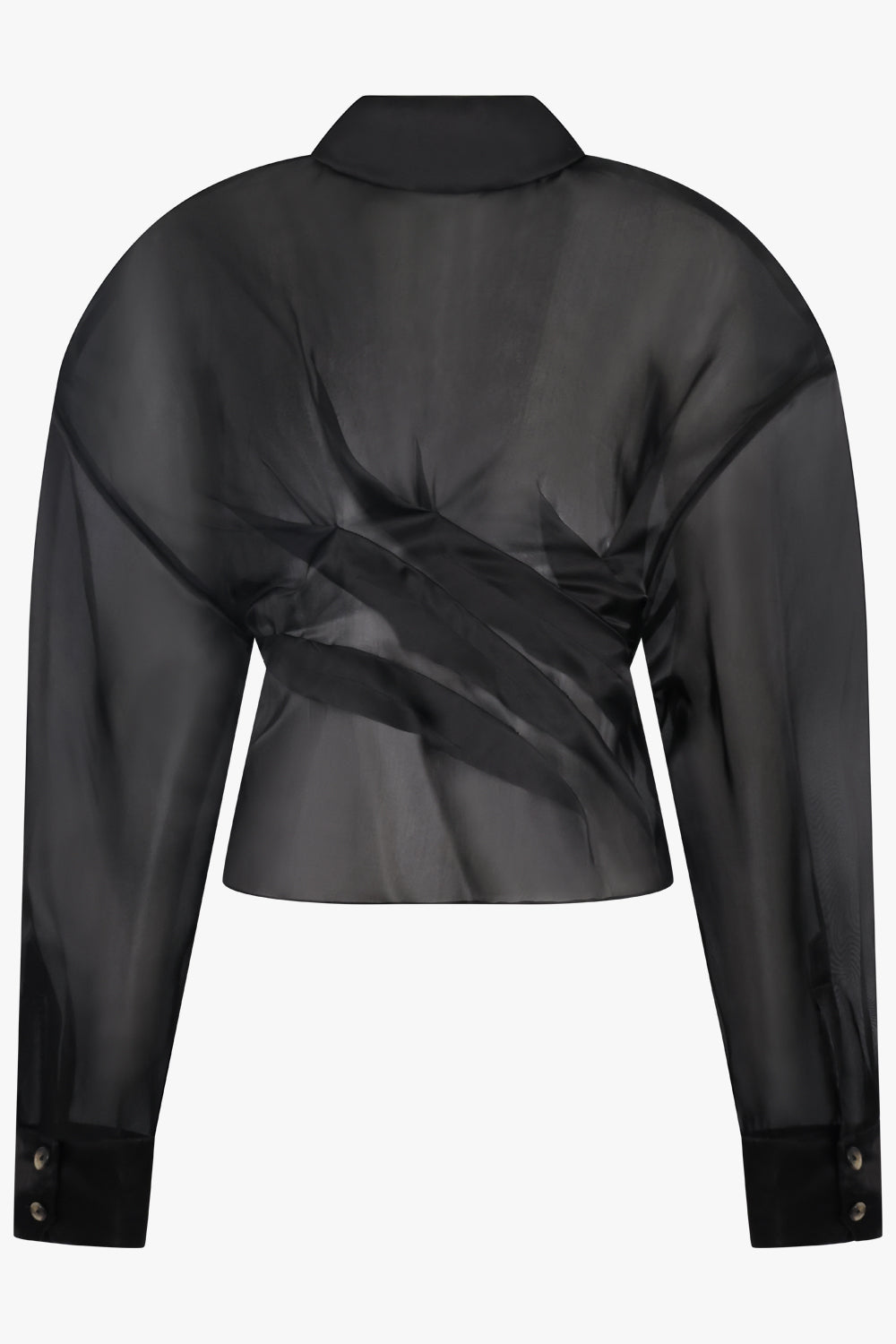 Sheer Twisted L/S Shirt with Balloon Sleeve Detail | Black – Parlour X