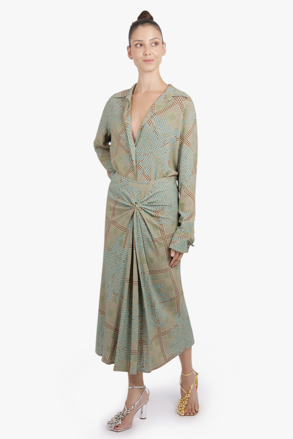 Smila Draped Floral Motif Midi Skirt | Green/Multi – Parlour X