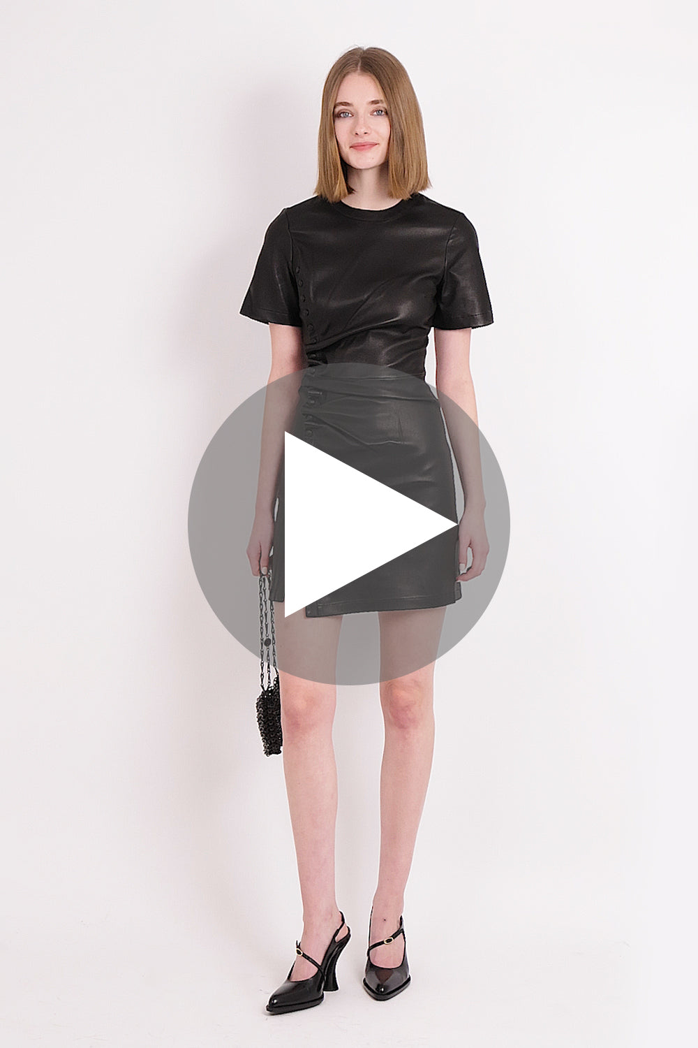 Leather S/S Asymmetric Ruched Mini Dress | Black – Parlour X
